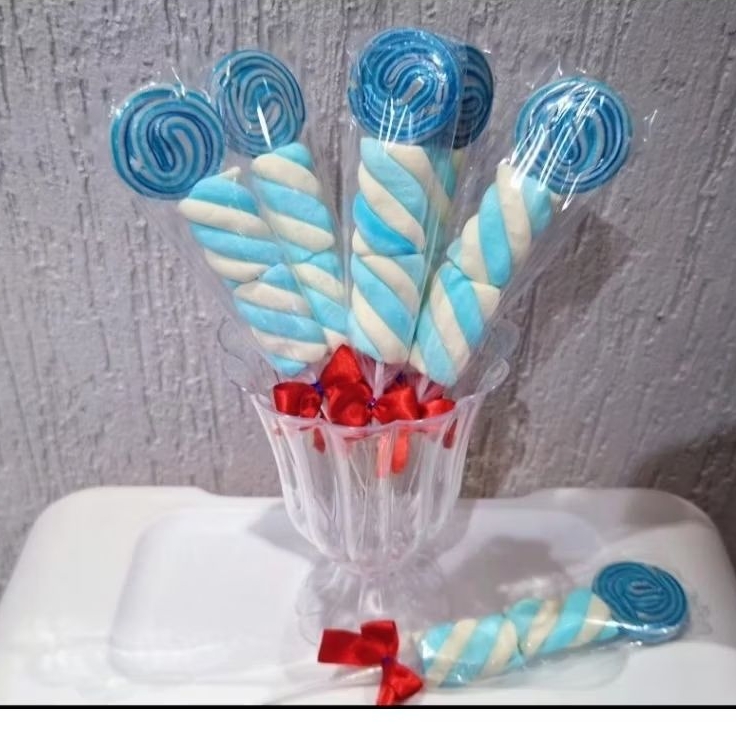 kit 10 Pirulito com marshmallow azul doces festa | Shopee Brasil
