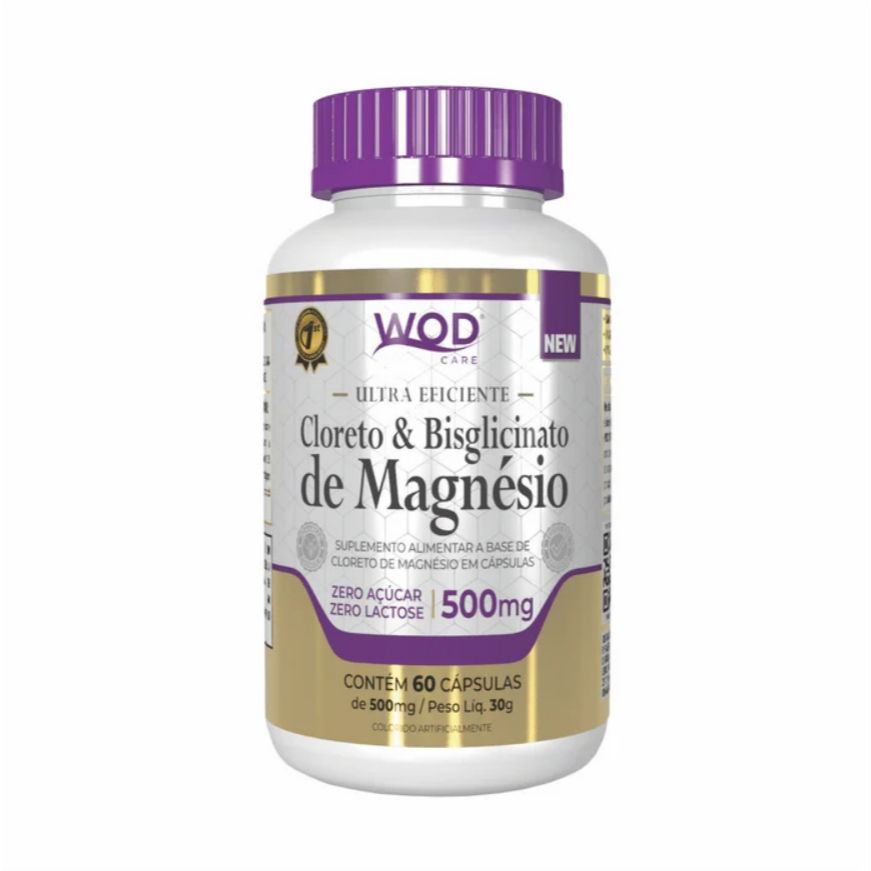 Cloreto e Bisglicinato de Magnésio 500mg 60 Cápsulas Suplemento Alimentar Wod Care | Shopee Brasil