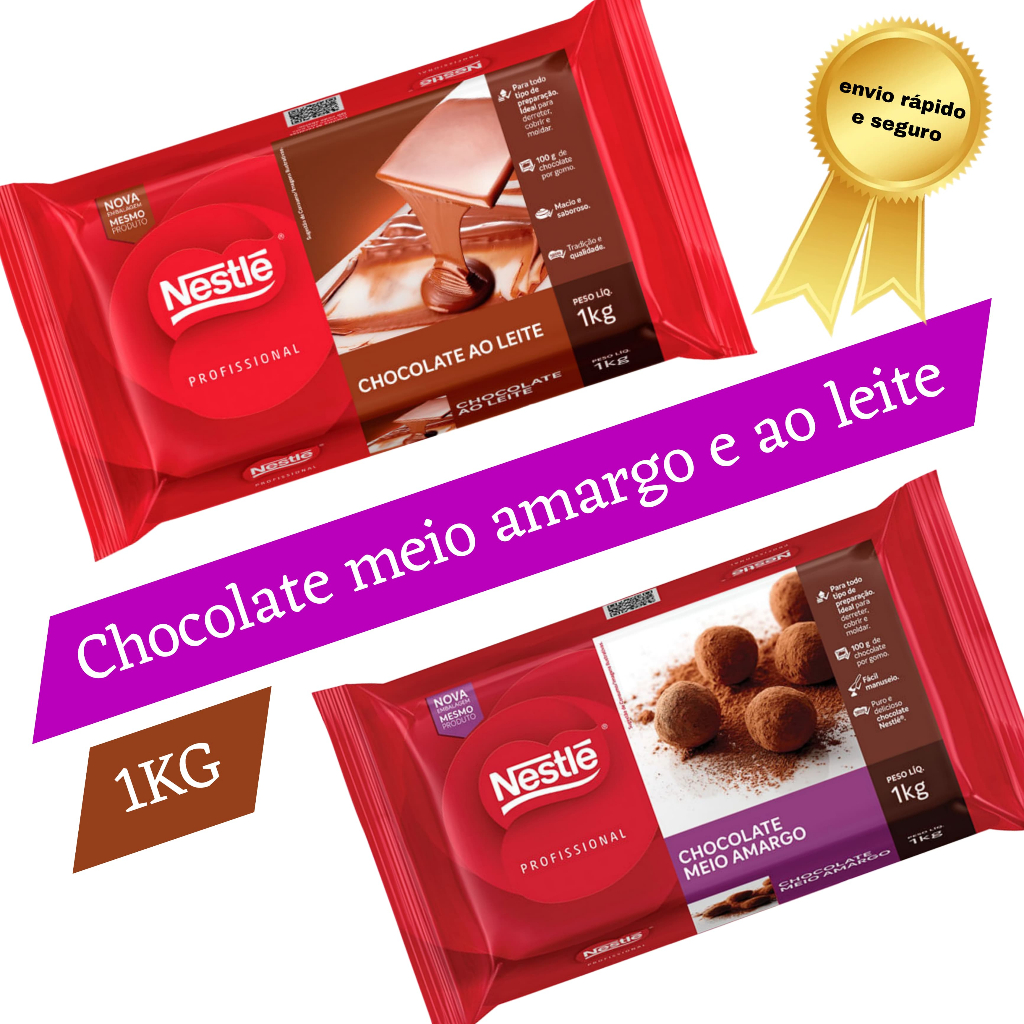 Barras Chocolate Nestlé Profissional 1kg ao leite ou meio amargo | Shopee Brasil
