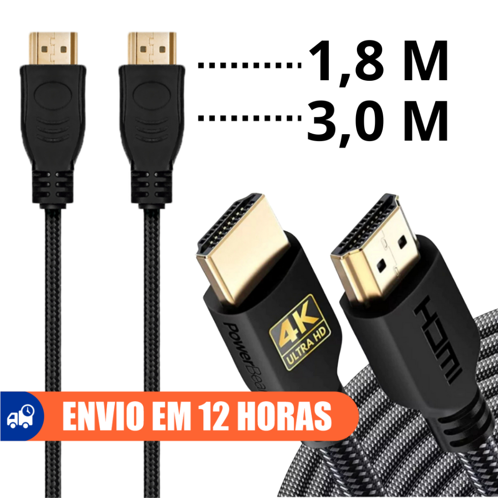Cabo HDMI 2.0 Ultra HD 3D 4K Banhado À Ouro 1,80m 3m MB | Shopee Brasil