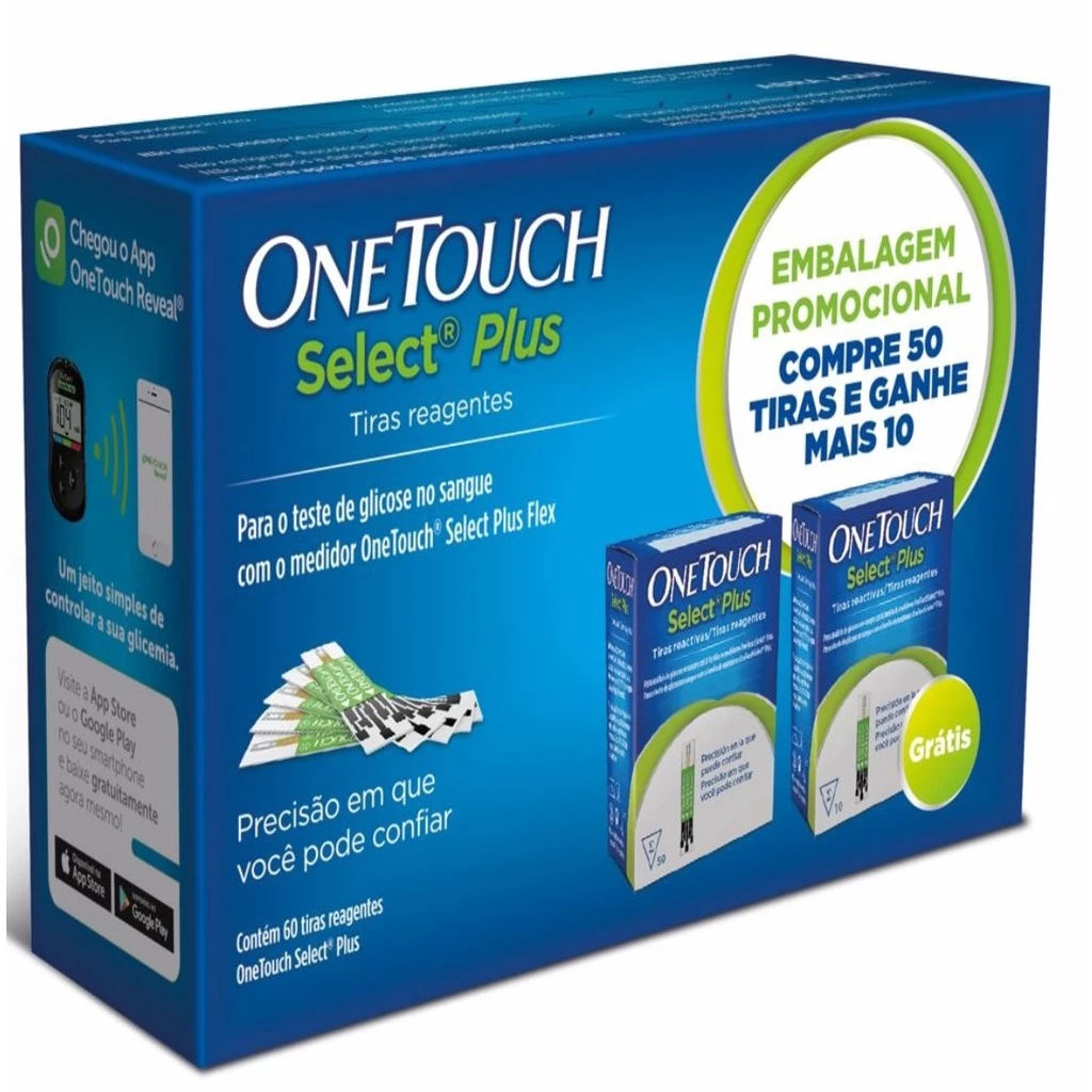 100 Tiras Reagentes One touch Select Plus - medir glicemia teste ...