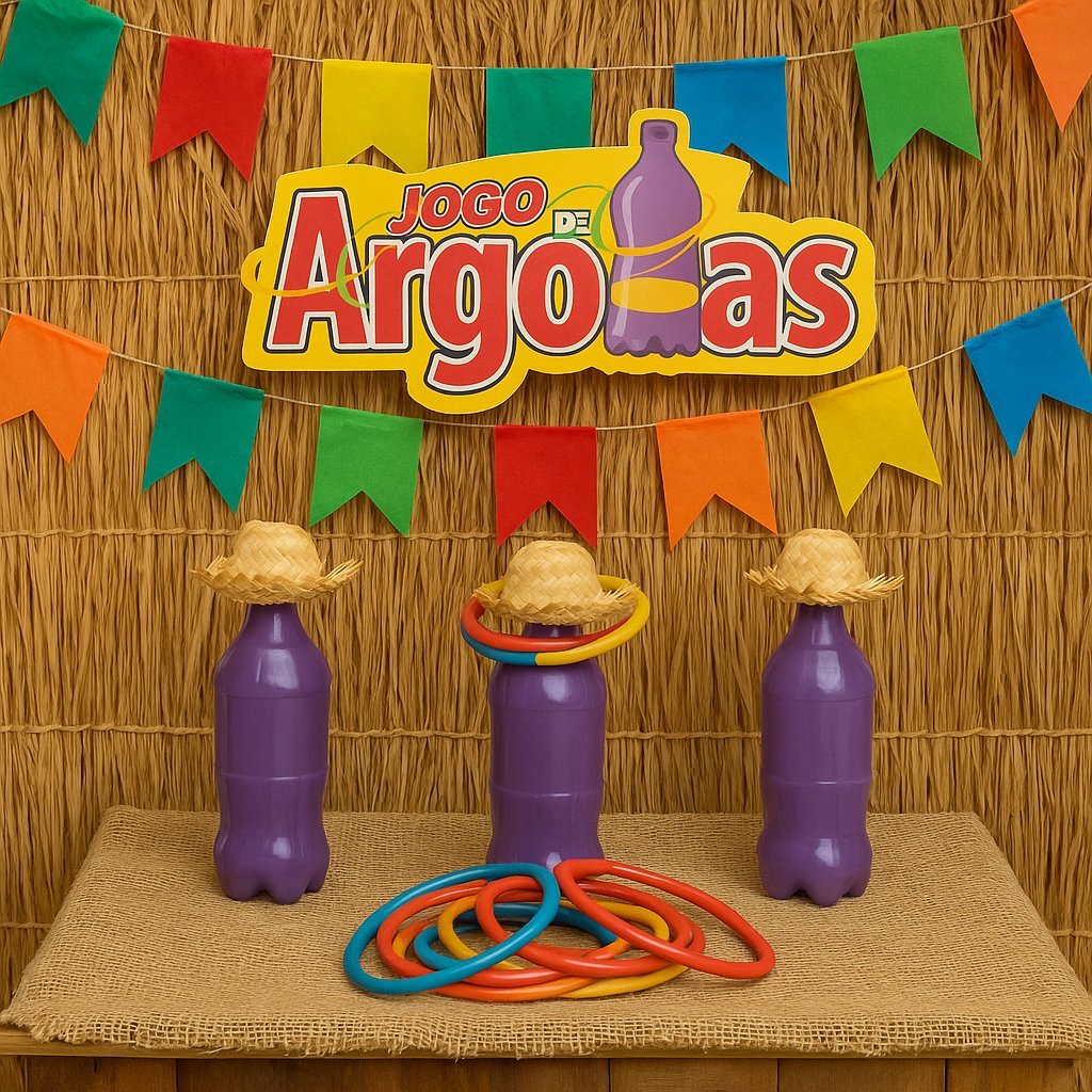 Jogo de Argolas Festa Junina – Kit com Placa Decorativa e 10 Argolas ...