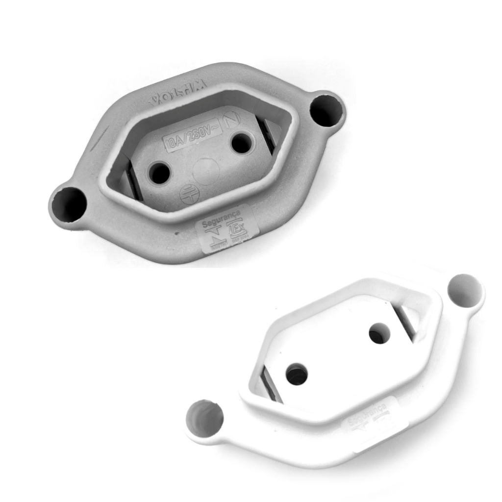 Tomada Redonda Externa 2 Pinos 10A Inmetro NBR 250V Bivolt Branco ou ...