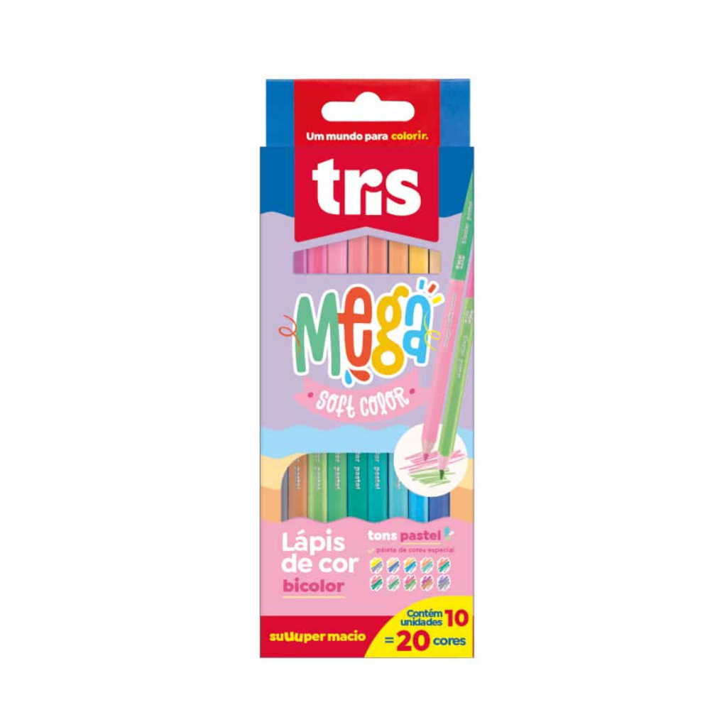 Lápis De Cor Tris Mega Soft Color Tons Pastel Bicolor - 20 Cores ...