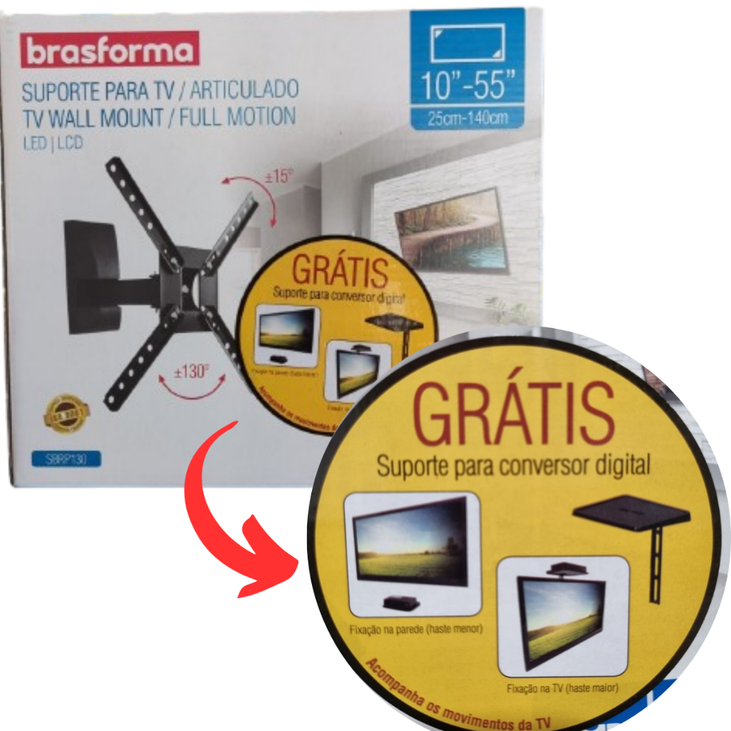 Suporte Articulado para Tv Parede Painel Brasforma SBRP130 com Suporte Extra | Shopee Brasil