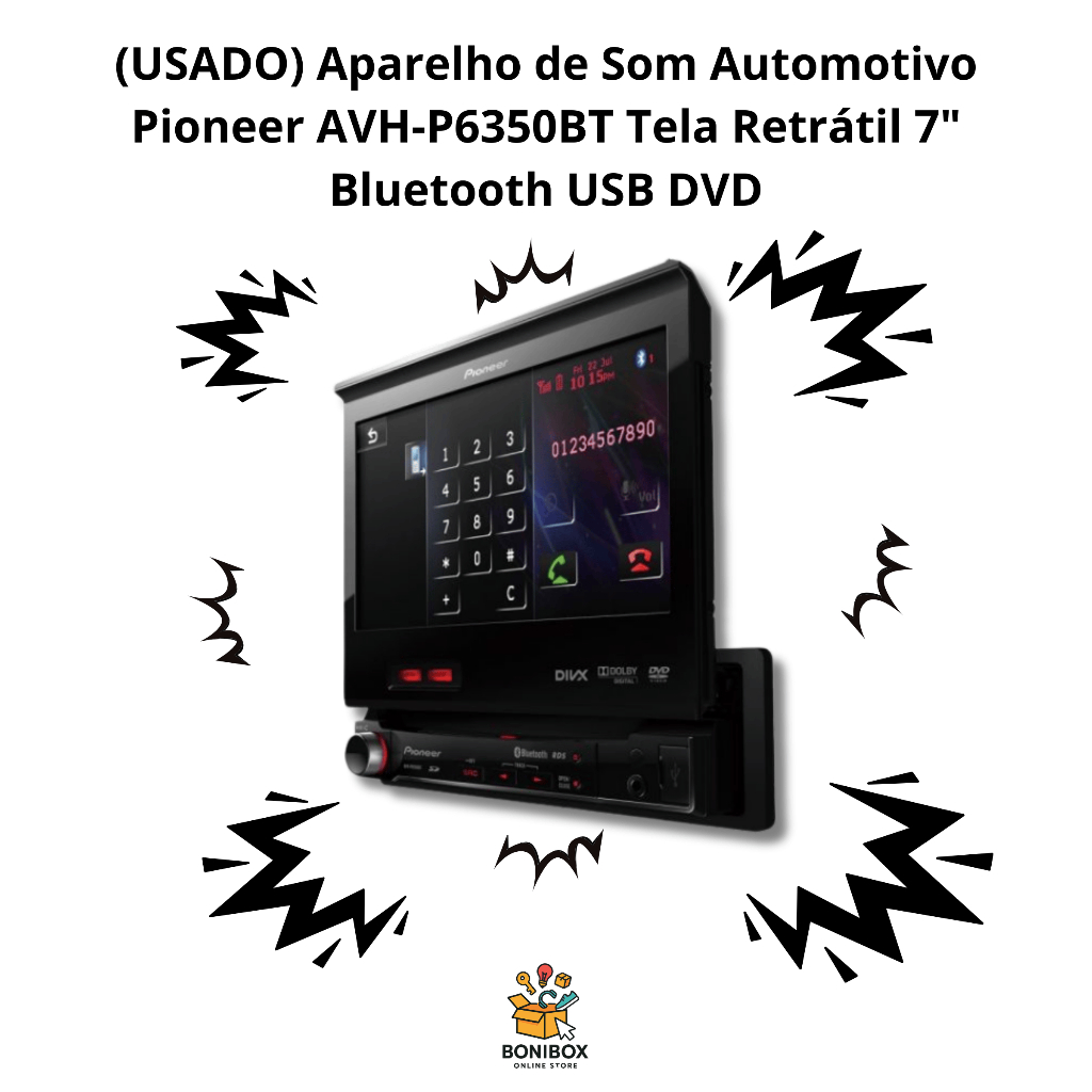 (USADO) Aparelho de Som Automotivo Pioneer AVH-6350BT Tela Retrátil 7" Bluetooth USB DVD ...