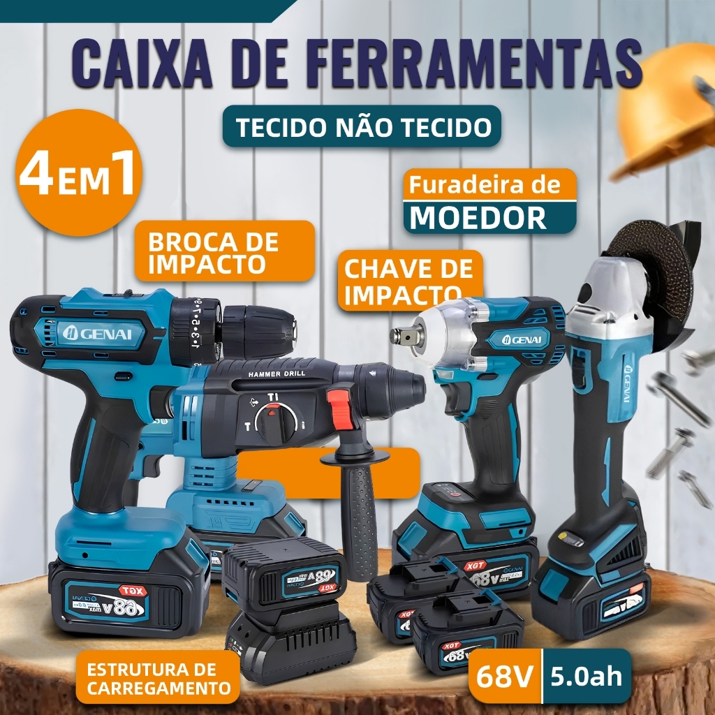 🔥【GENAI】🔥Kit de ferramentas 4 em 1 Furadeira, Chave de fenda/Chave de ...
