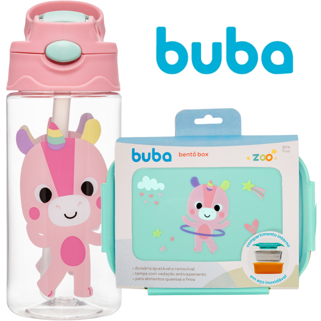 Garrafinha Tritan Buba 450ml com Canudo + Bento Box Inox Buba Zoo ...