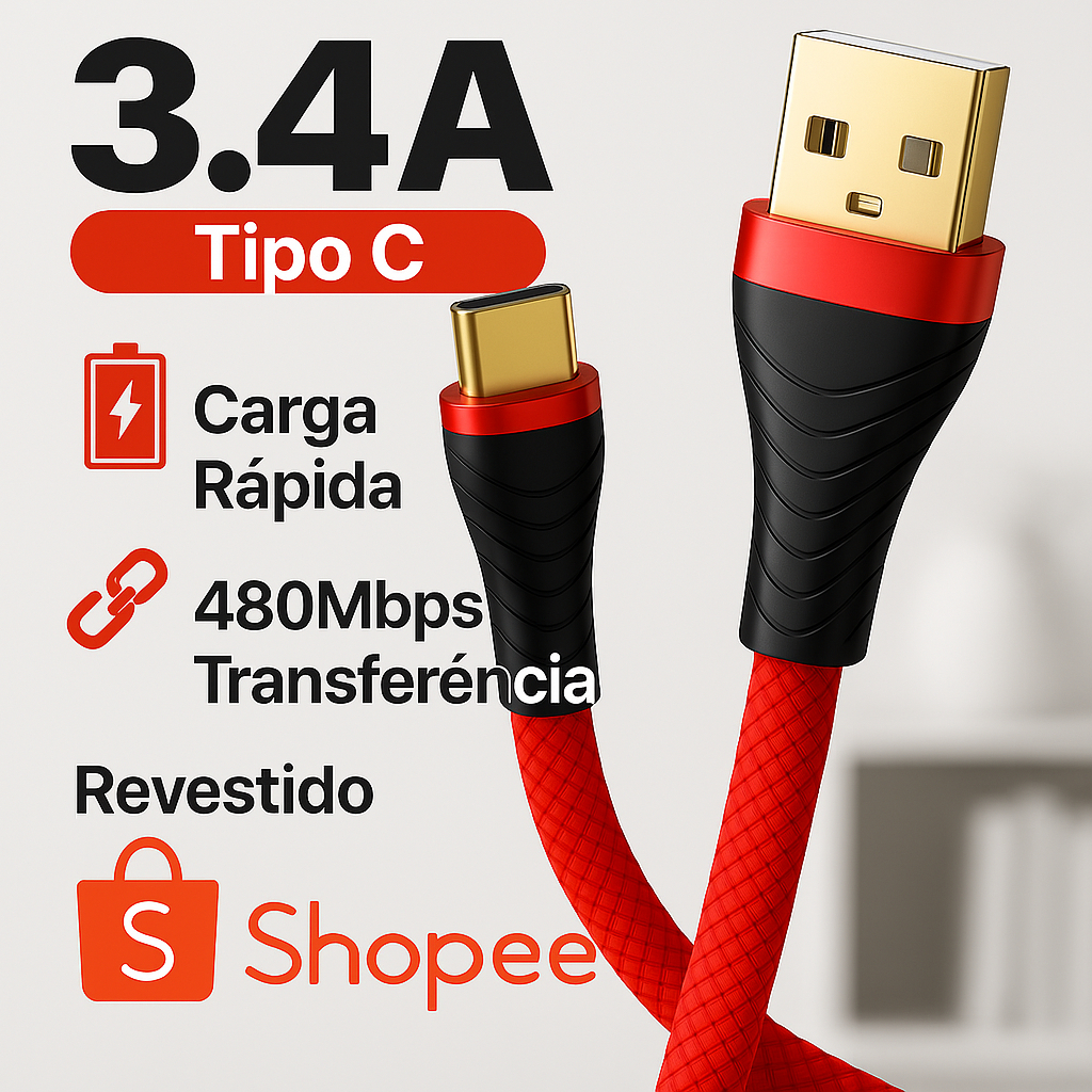 Cabo USB-C 2M Inova - Carregador Rápido Turbo Android e iOS, Resistente ...