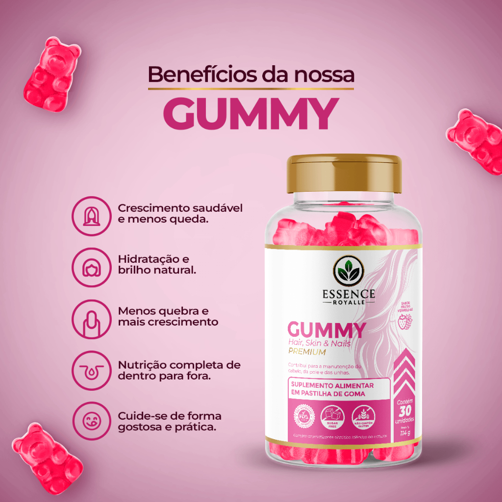 Vitamina Gummy Cabelo Pele Unhas – Biotina + Vitaminas – 30 Gomas ...
