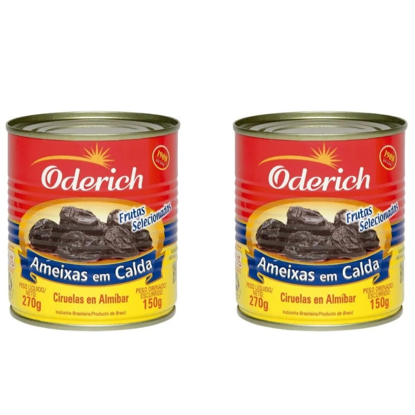 Kit 02 latas Ameixas em Calda Oderich 150g cada | Shopee Brasil