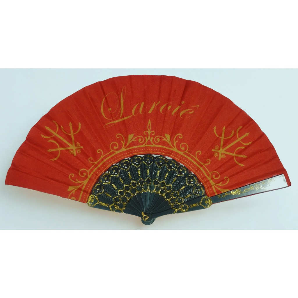 Leque Pomba Gira - Modelo 3 - Vermelho e Dourado - Dizeres Laroiê ...