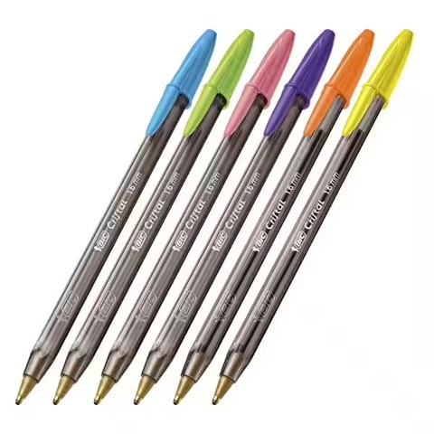 Caneta Esferográfica BIC Cristal Intenso Fashion, 6 Cores, Ponta Grossa de 1.6mm, Bold, Escrita ...