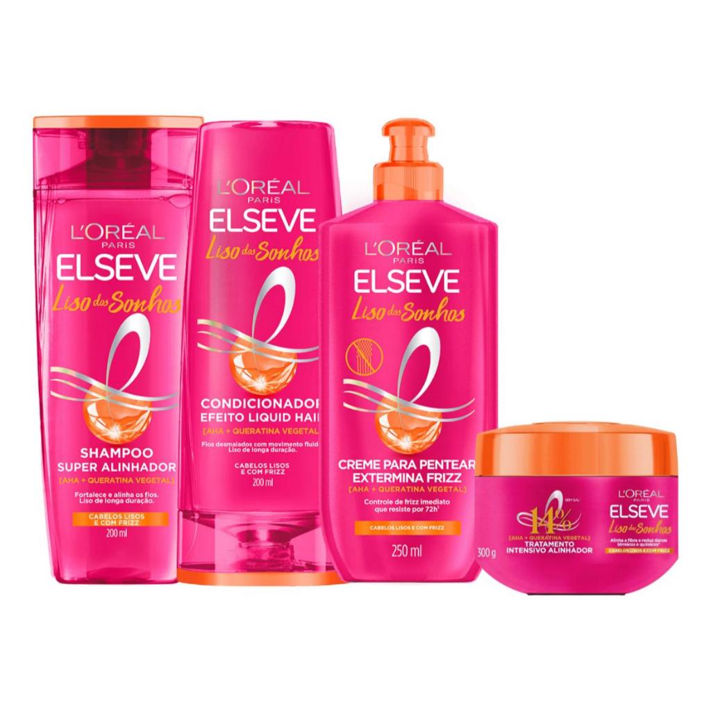 Kit Elseve Liso Dos Sonhos Mascara, Shampoo, Condicionador e Creme de ...
