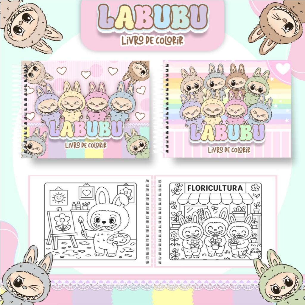 Labubu - livro de colorir caderno de desenho Pintura coloring book capa ...