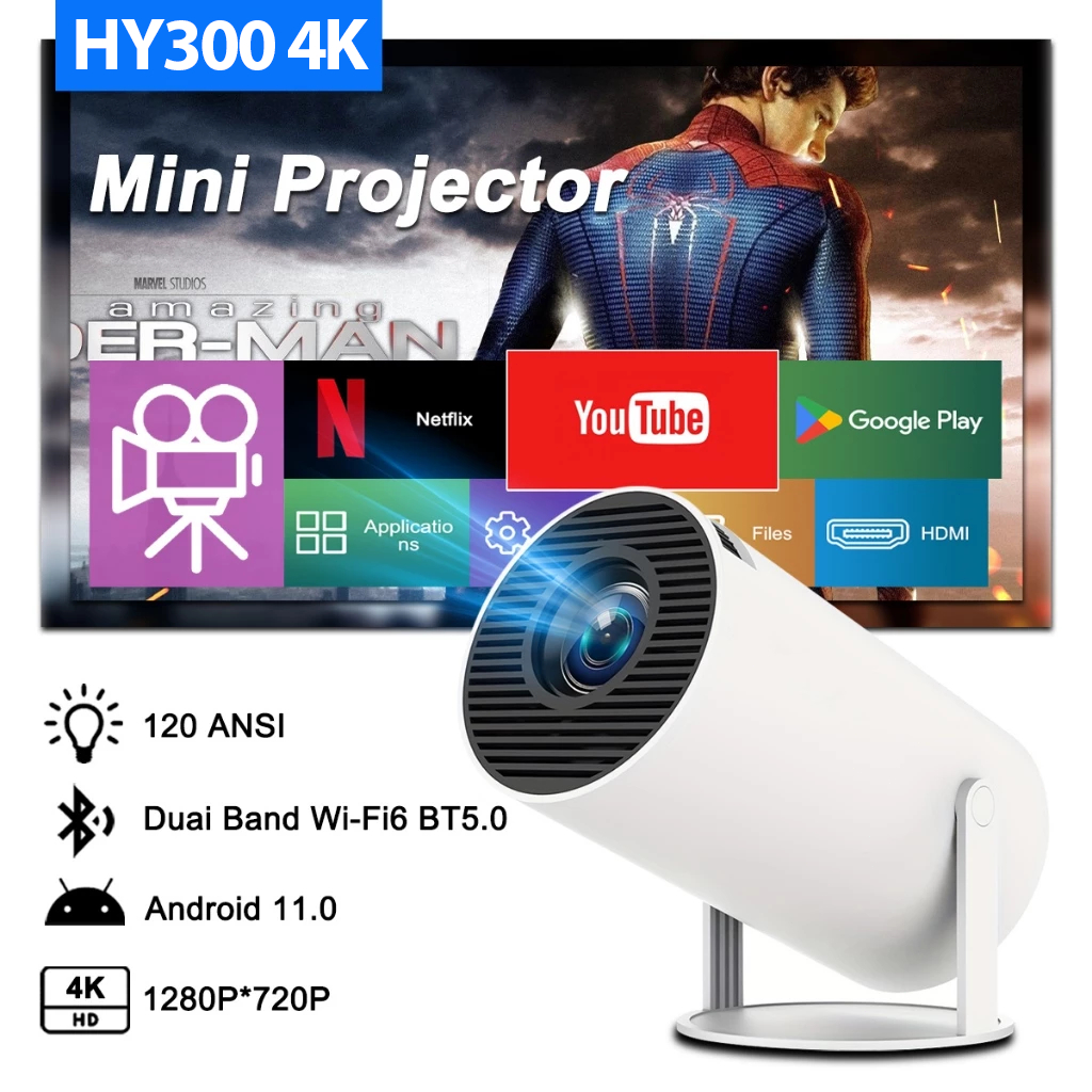 HY300 Projetor Portátil Android 11 Smart Wifi 6 Bluetooth 5.0 1080p ...