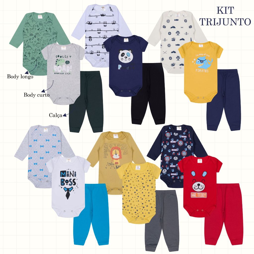 kit 6 peças conjunto body Bebê Menino masculino - body manga longa ...