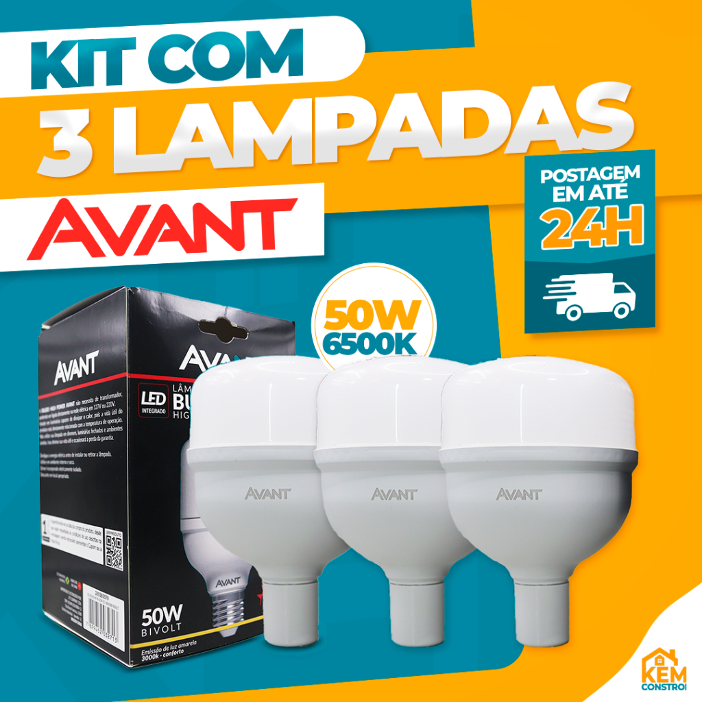 Kit 3 Lâmpadas LED Bulbo Alta Potência 20w/30w/40w/50w E27 Bivolt Econômica Forte 6500K/3000k ...