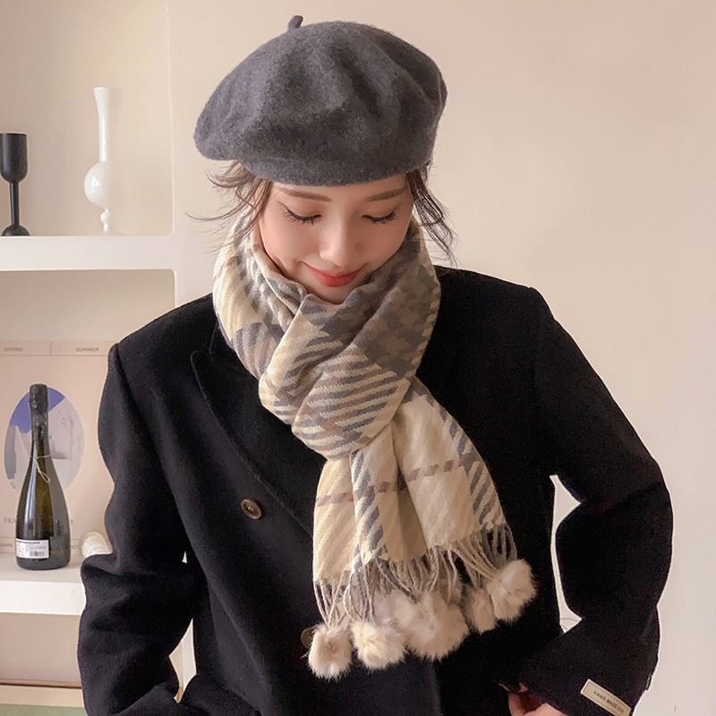 NOVA 2025 Anti-Pilling Cachecol Feminino Com Pompom Cachecol Grosso De ...