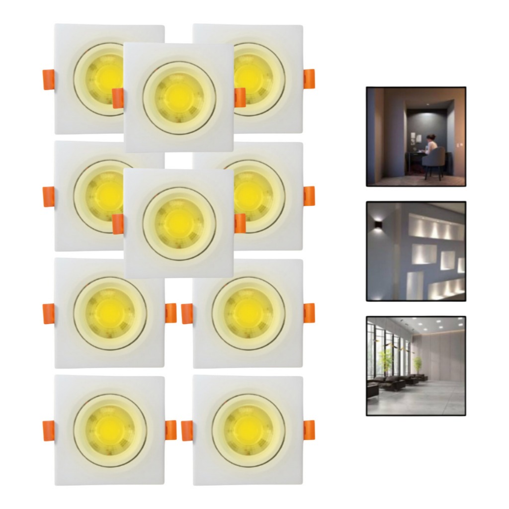 Kit 10 Spot Quadrado Direcionável Led Embutir Dicróica 9x9cm Luz Branco ...