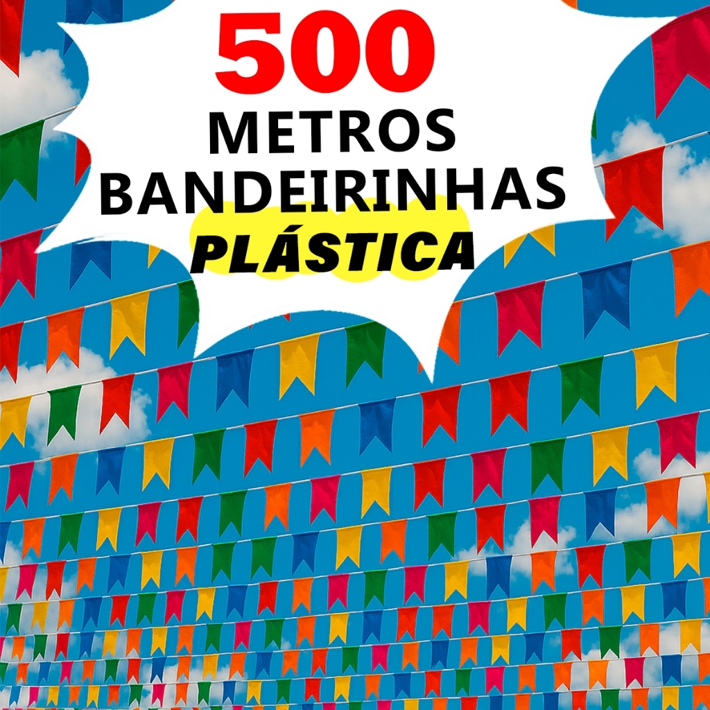 Kit 500 Metros Bandeirinhas Festa Junina Plástico Decoração Julina São ...