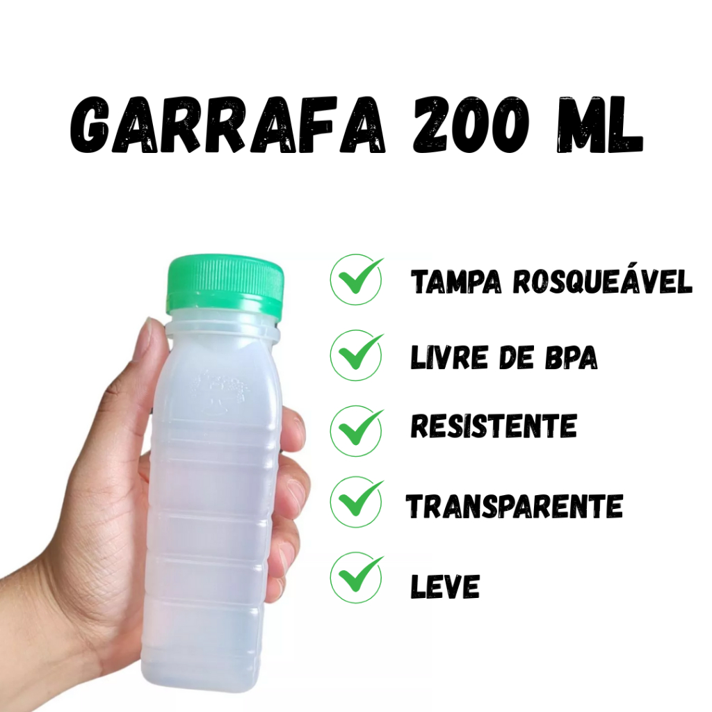 20 Garrafa Plástica 200ml Com Tampa Rosqueável - Descartável | Shopee Brasil