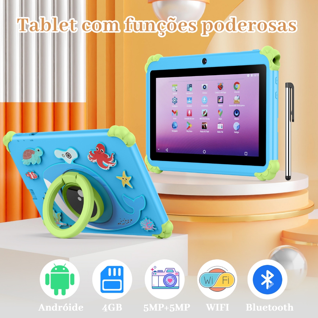 Tablet Kids Infantil 64 gb p Criança Android Wifi Bluetooth Capa ...