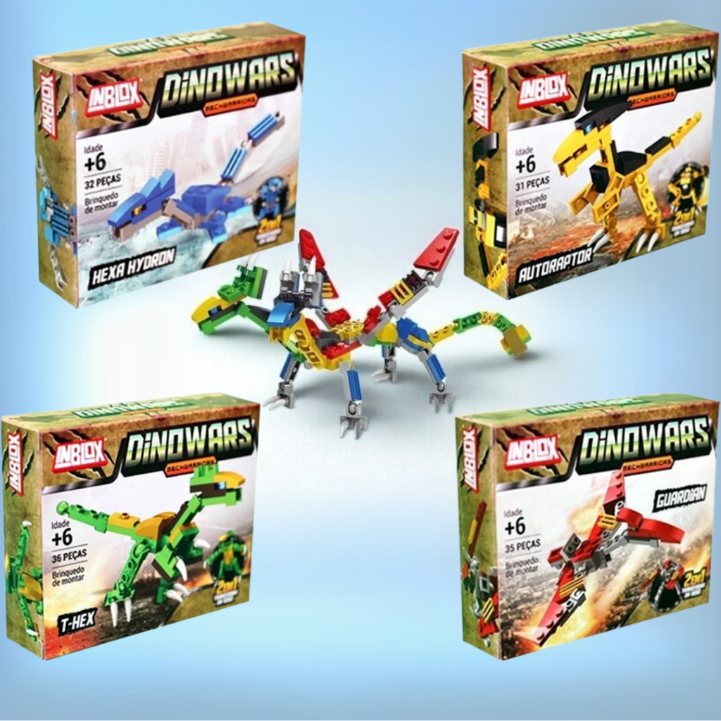 Kit 4 Blocos de Montar Inblox Dinossauro Robô Dinowars 134 Peças ...