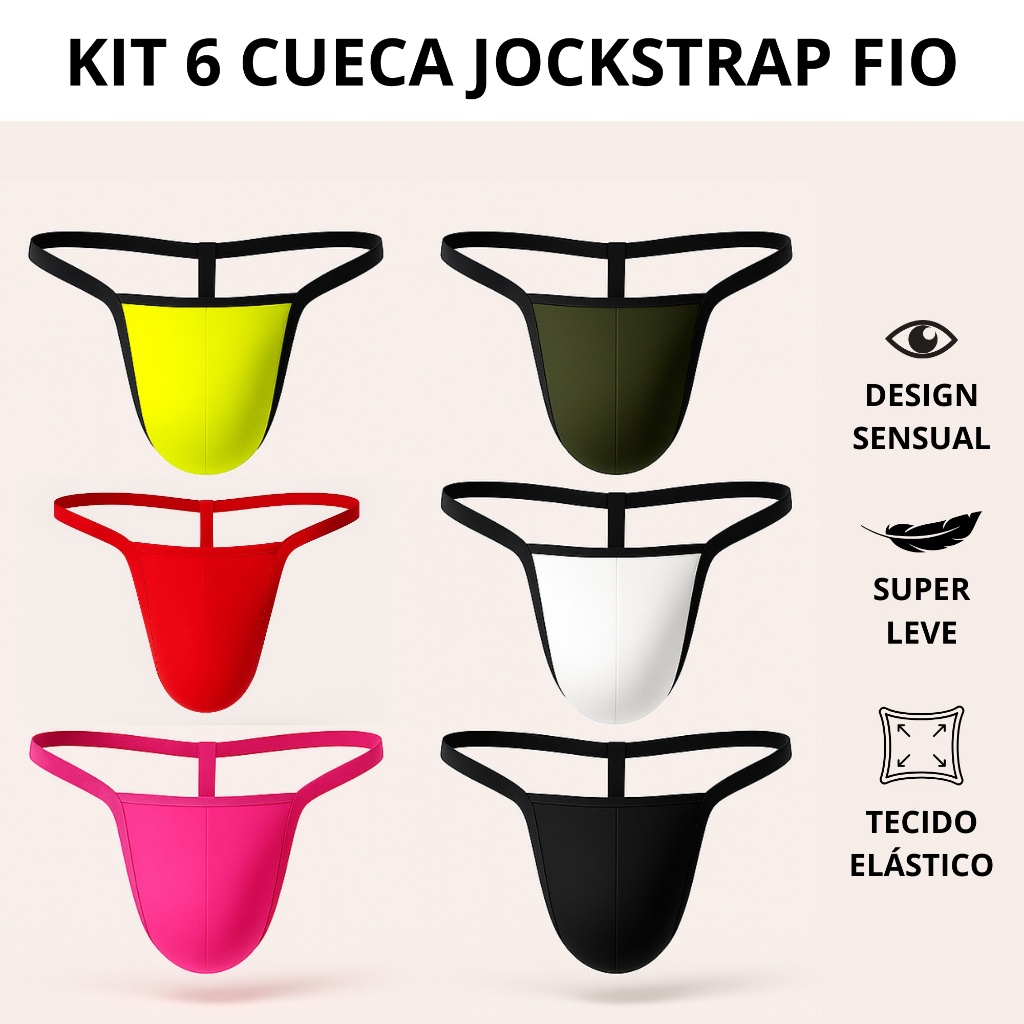 Kit 6 Cuecas Jockstrap Fio Masculina – Estilo + Conforto em Todas as ...