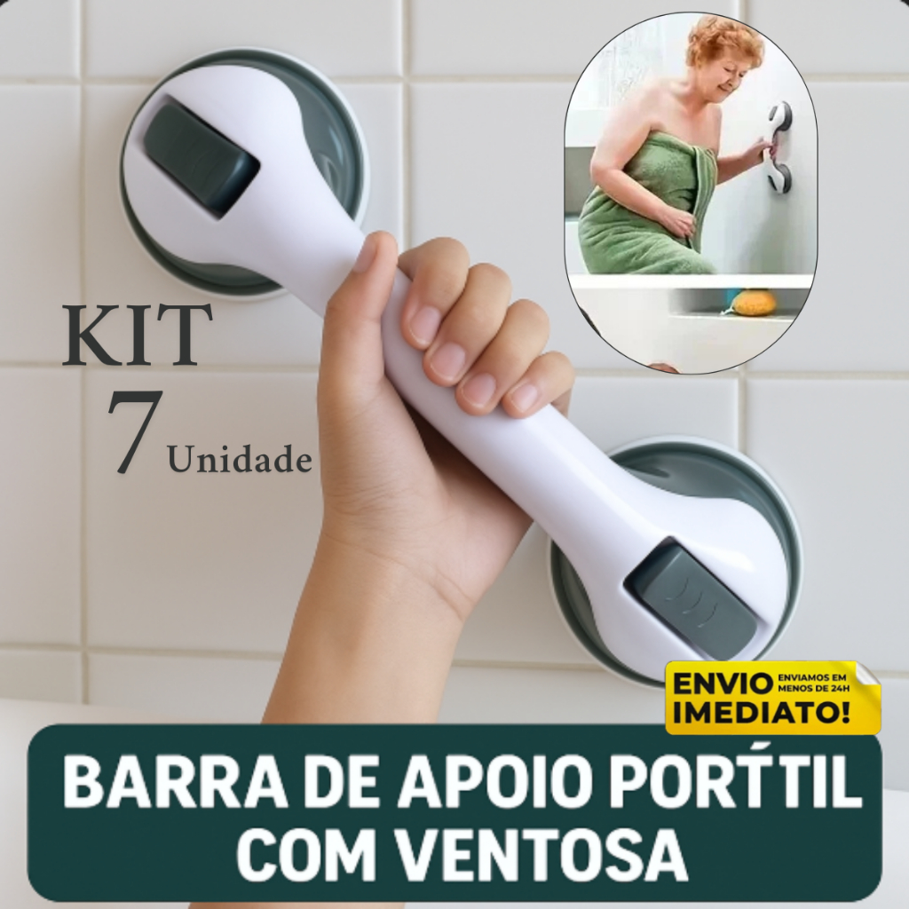 Barras de Apoio Portátil, Kit com 7 / Reforçada c/ Ventosa p/ Banheiro ...
