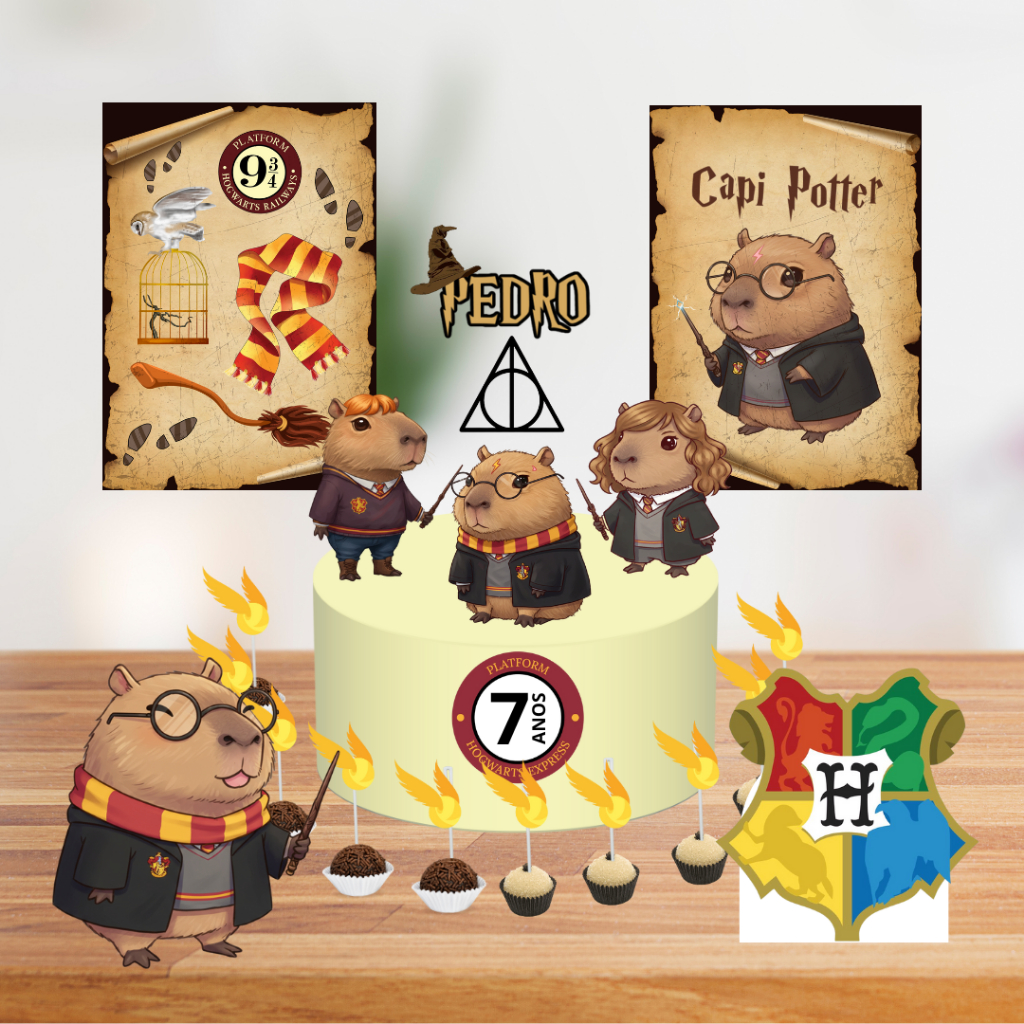 Kit Festa Só Um Bolinho CAPIVARA POTTER Enviar Nome/Idade IMEDIATAMENTE ...