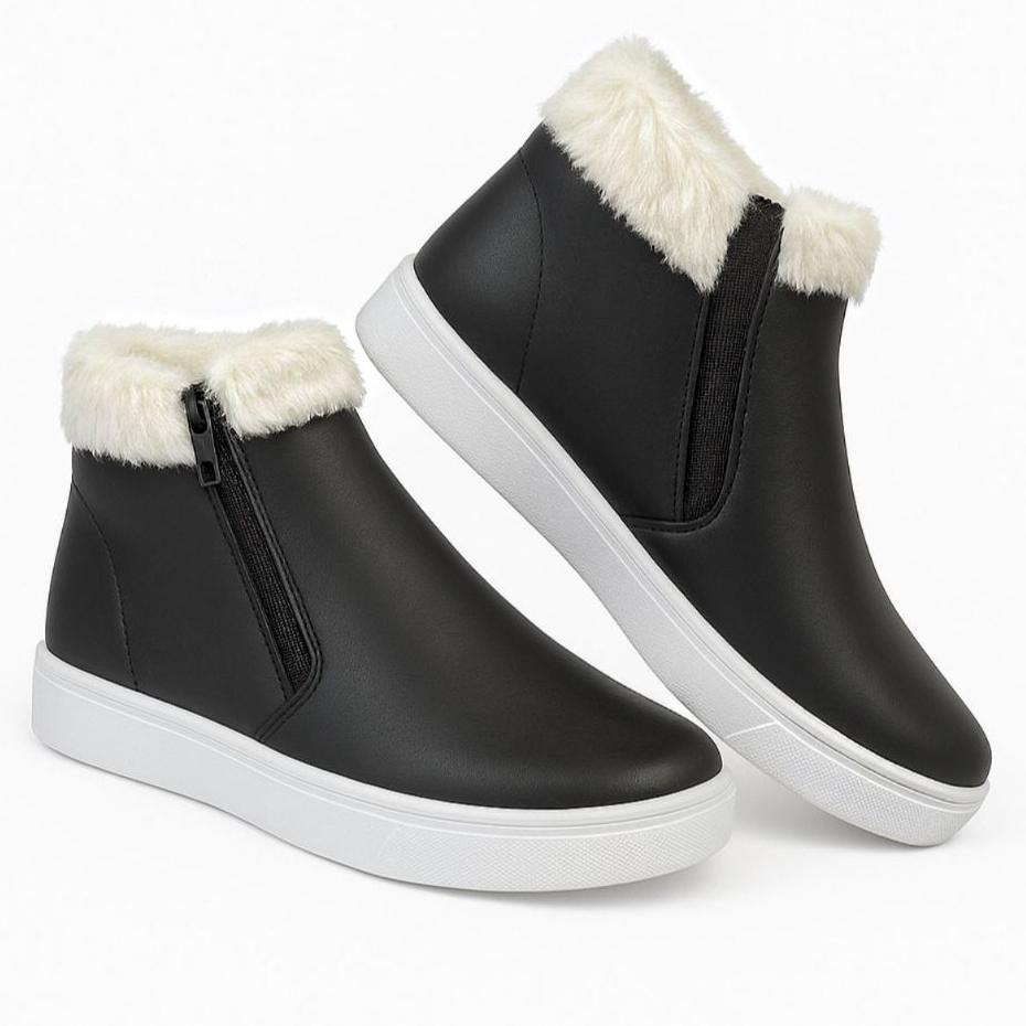 Tênis Botinha Feminina com Forro Peluciado e Zíper Lateral Conforto e Estilo para o Inverno Leve ...