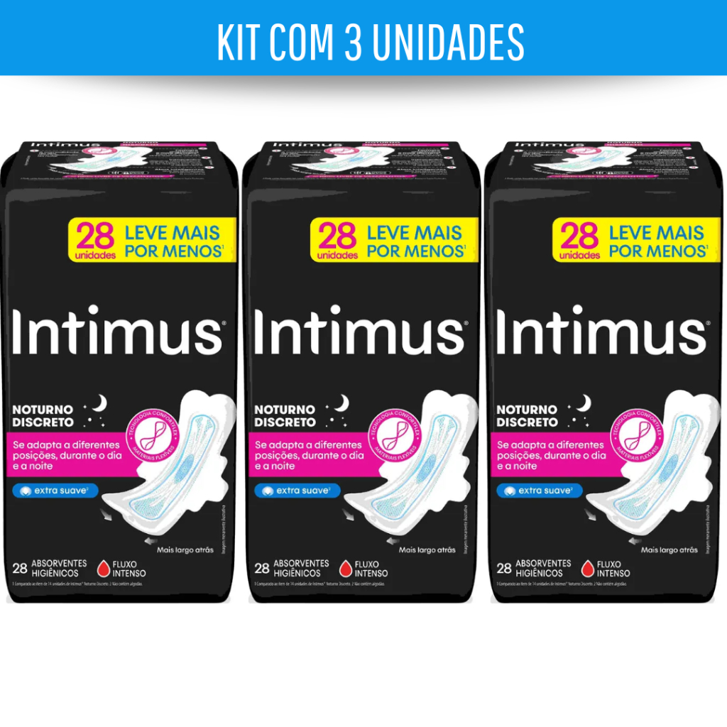 KIT COM 3 ABSORVENTE INTIMUS DIA&NOITE NOTURNO DISCRETO EXTRA SUAVE COM ...