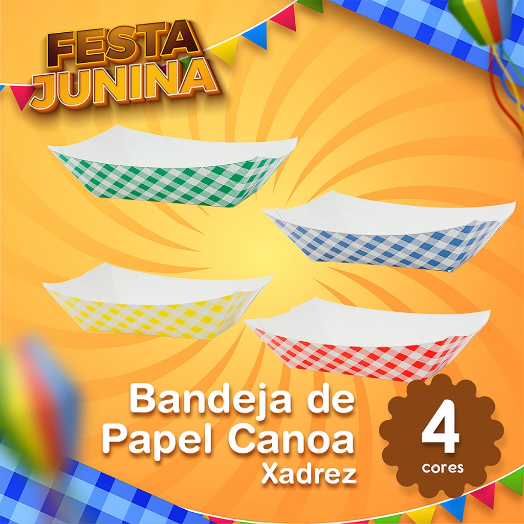Bandeja Papel Canoa Xadrez Junina 10 Unidades Silver Festas | Shopee Brasil