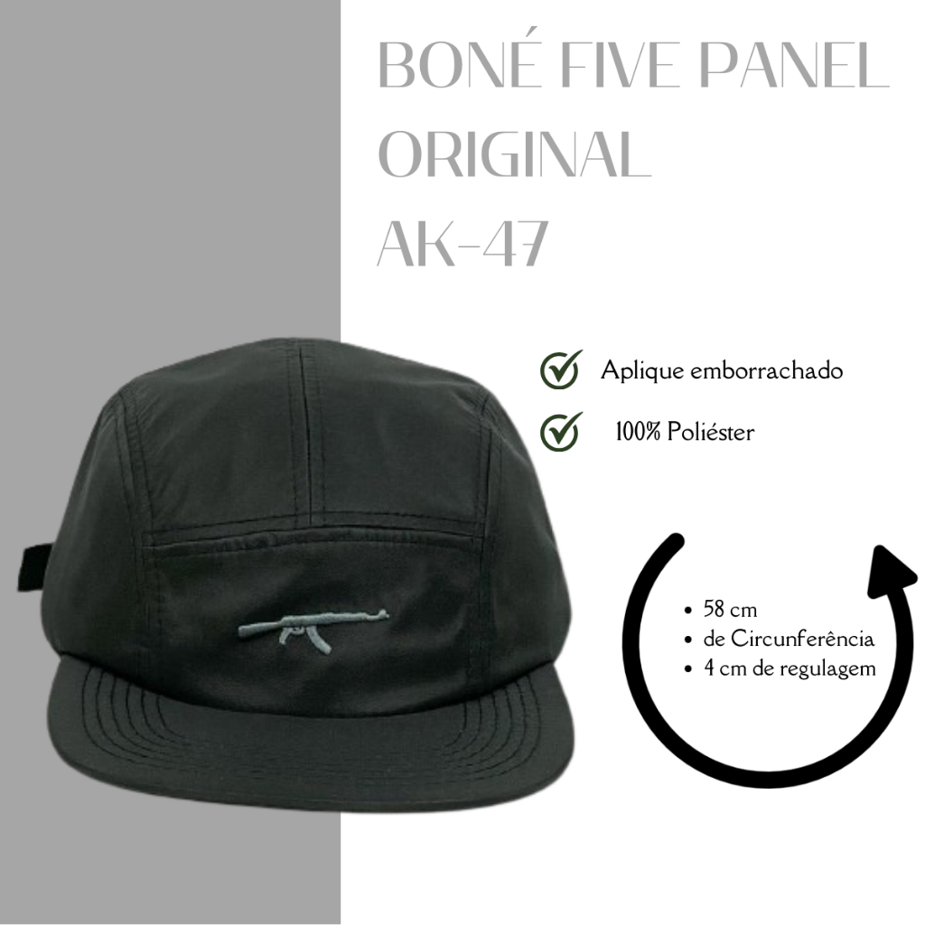 Boné Five panel Aba reta Tecido importado Street Hat Original AK 47 ...