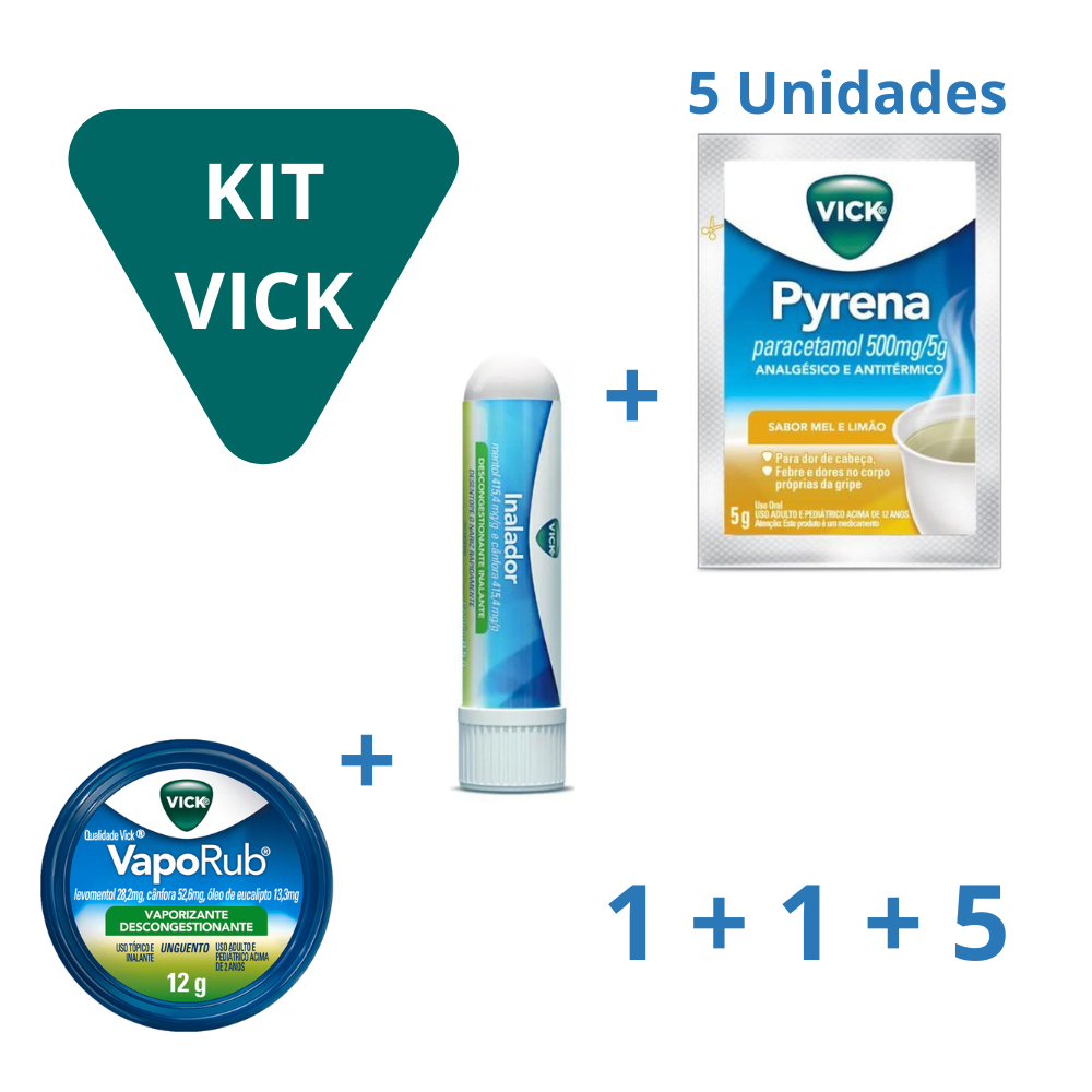 KIT VICK 1 + 1 + 5 / 1 Vick Latinha / 1 Vick Inalador / 5 Vick Pyrena ...