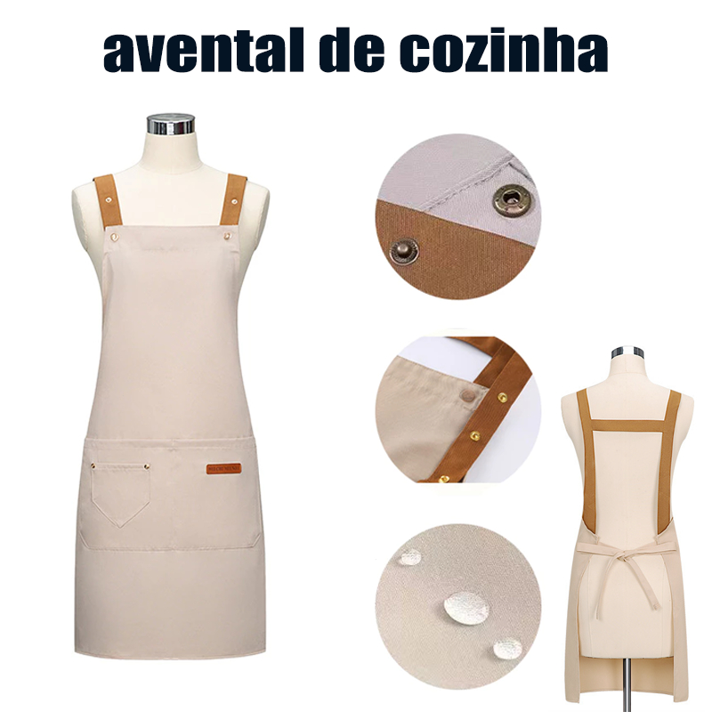 Avental de Cozinha Impermeável Unissex com Bolsos e Regulável ...