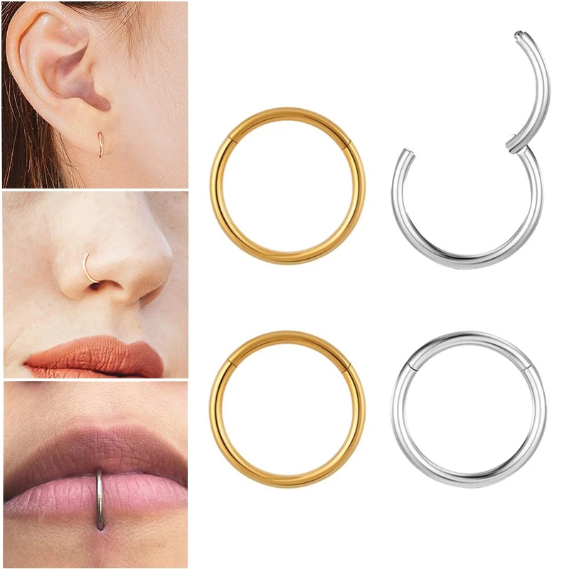 Piercing Titanio Natural e Dourado Pvd Argola Lisa Articulada click ...