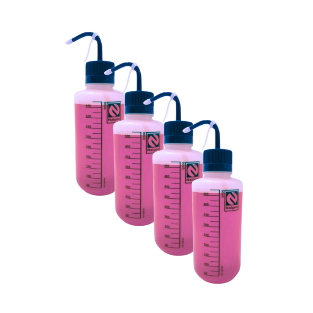 Kit com 4 un. de Pisseta Plástica 500 mL Bico Curvo Graduada Frasco p ...
