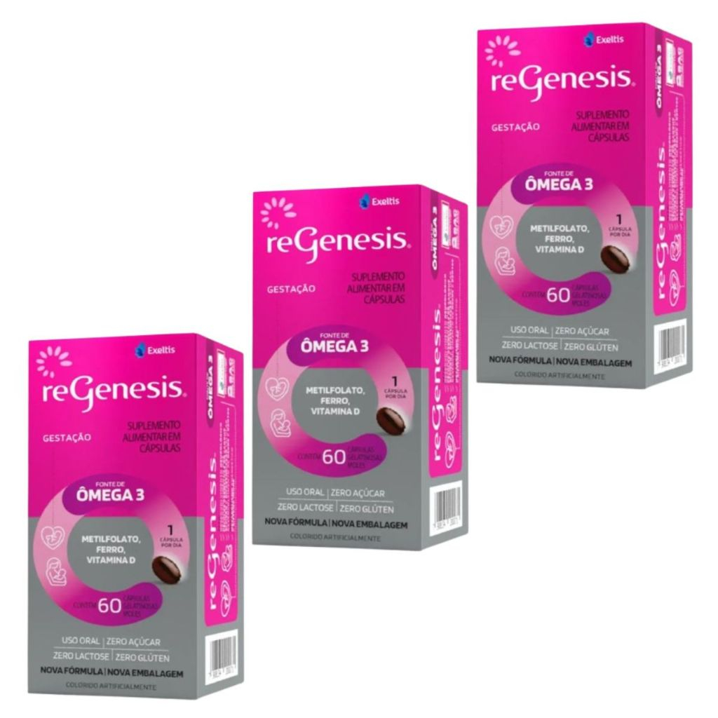 Kit Regenesis 3 x 60 caps Fonte de ômega Vitamina Gestantes | Shopee Brasil