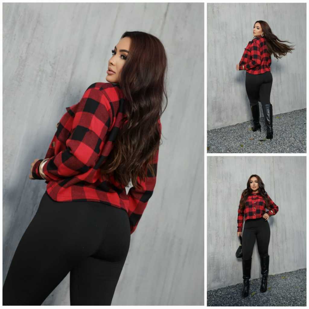 Blusa Camisa Feminina Flanelada Estampa Xadrez Quadriculada Manga Longa | Shopee Brasil