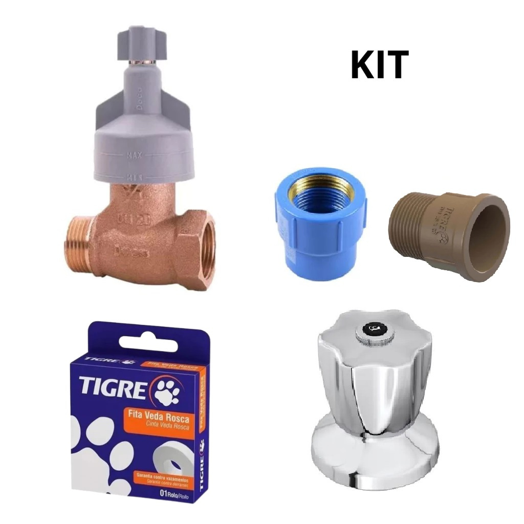 KIT Base Registro Pressão 3/4 Deca + Luva Azul + Adaptador 3/4 + Fita ...