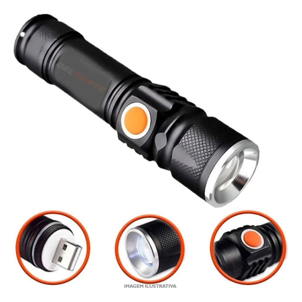 Lantena Profissional Tatica Led T6 980000w Recarregavel Usb Cor da lanterna Preto Cor da luz ...