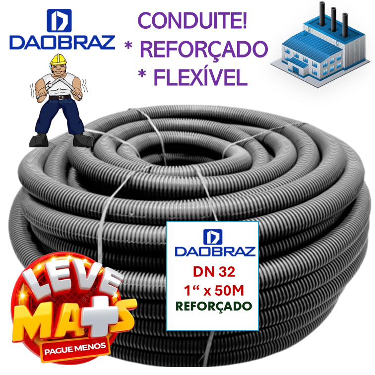 Conduite Corrugado Reforçado 1 X 50mts Eletroduto Cinza - LEVE MAIS ...