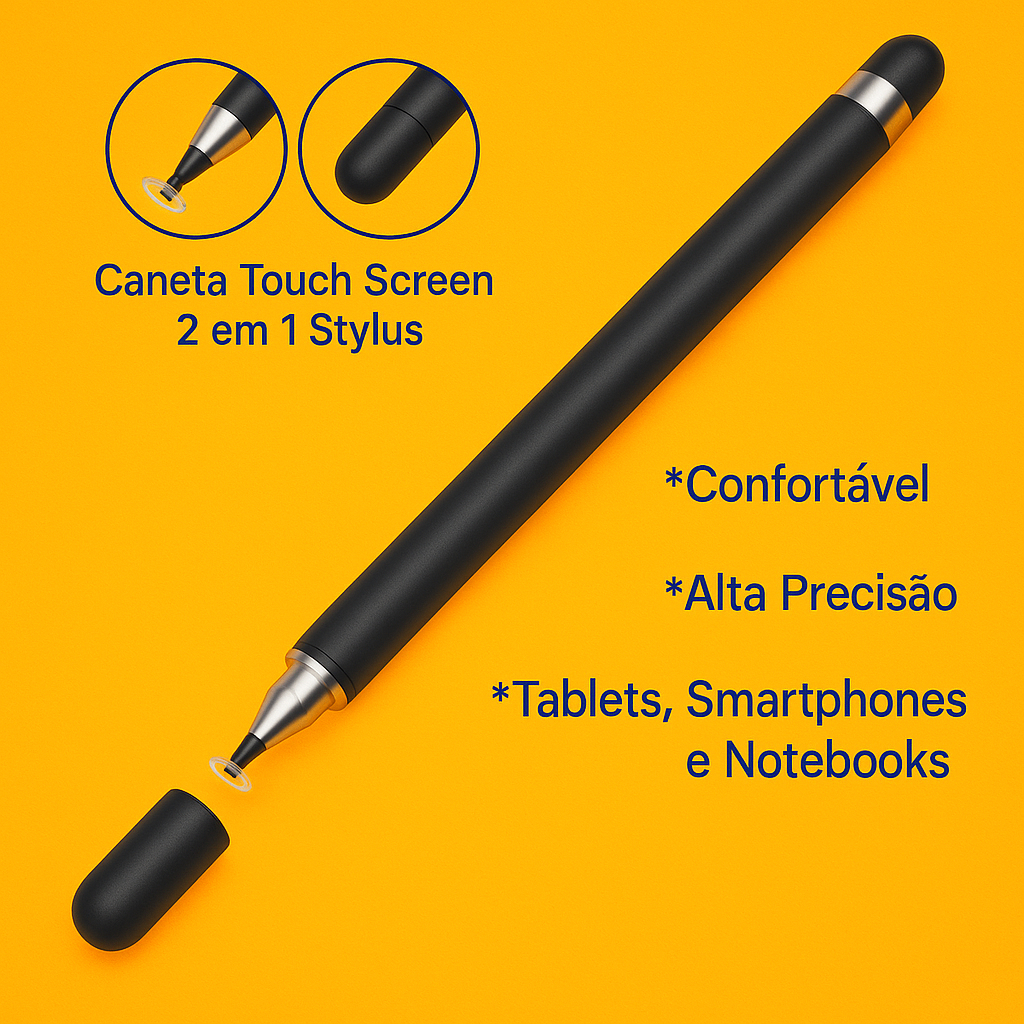 Caneta Touch Screen Stylus Universal 2 em 1 Compatível com Tablet iPad ...