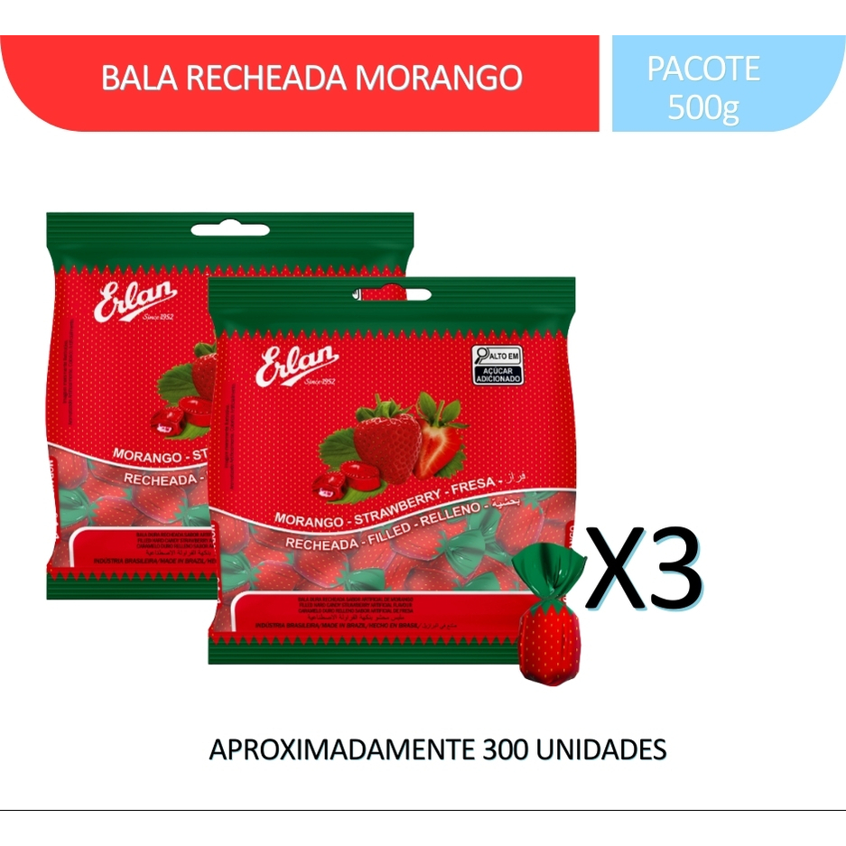Bala de Morango Recheada 500g - Erlan | Shopee Brasil