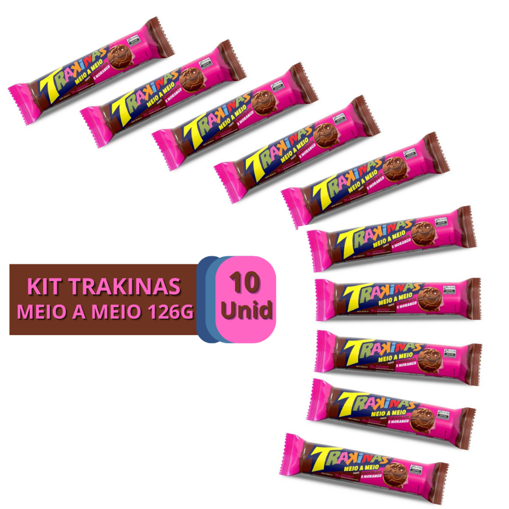 Biscoito Recheado Bolacha Recheada Trakinas Sabor Meio a Meio 126g Kit ...