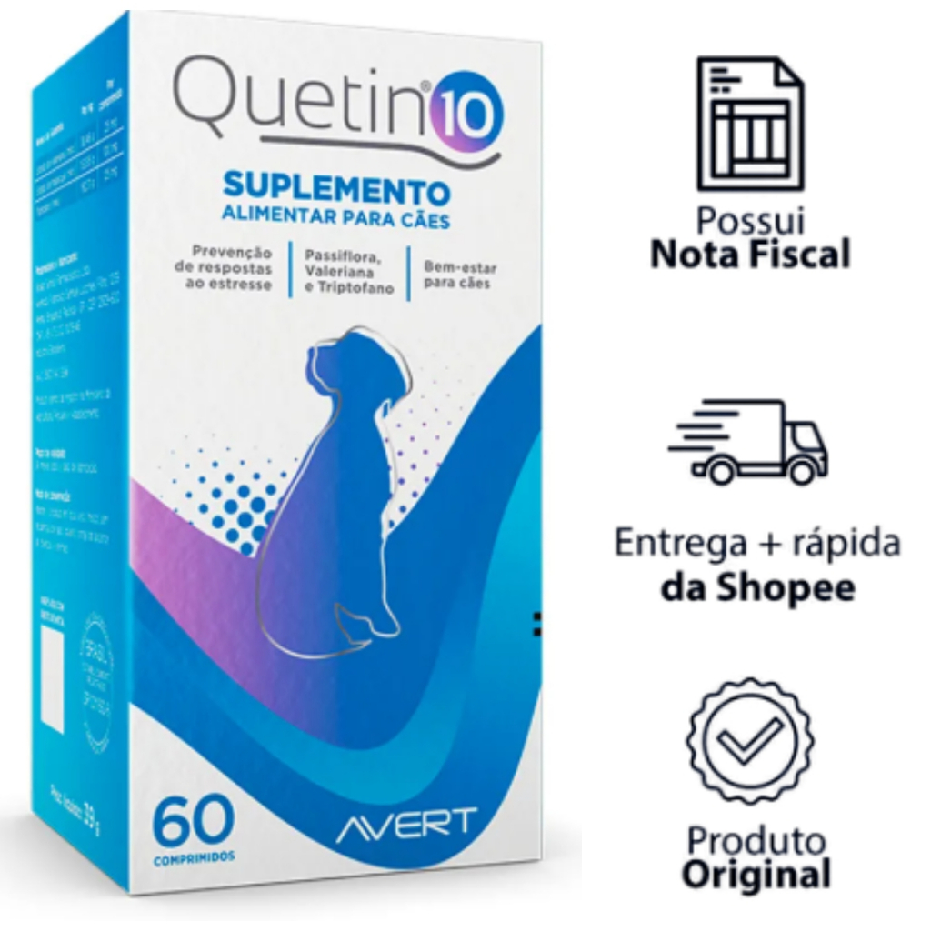 Quetin 10 – Suplemento Natural para Cães | 60 Comprimidos | Shopee Brasil