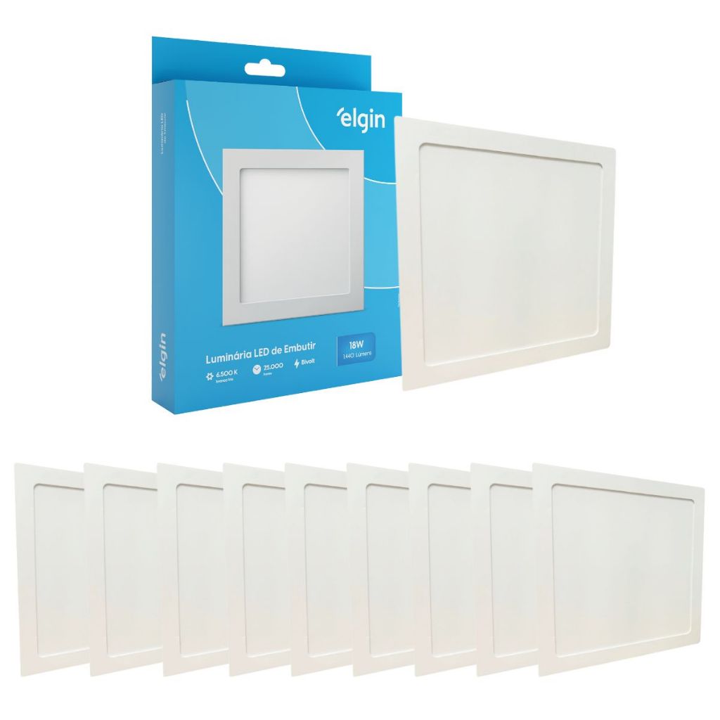 Kit 10 Luminaria Painel Plafon Embutir Bivolt Quadrado 18w Led Teto - ELGIN | Shopee Brasil
