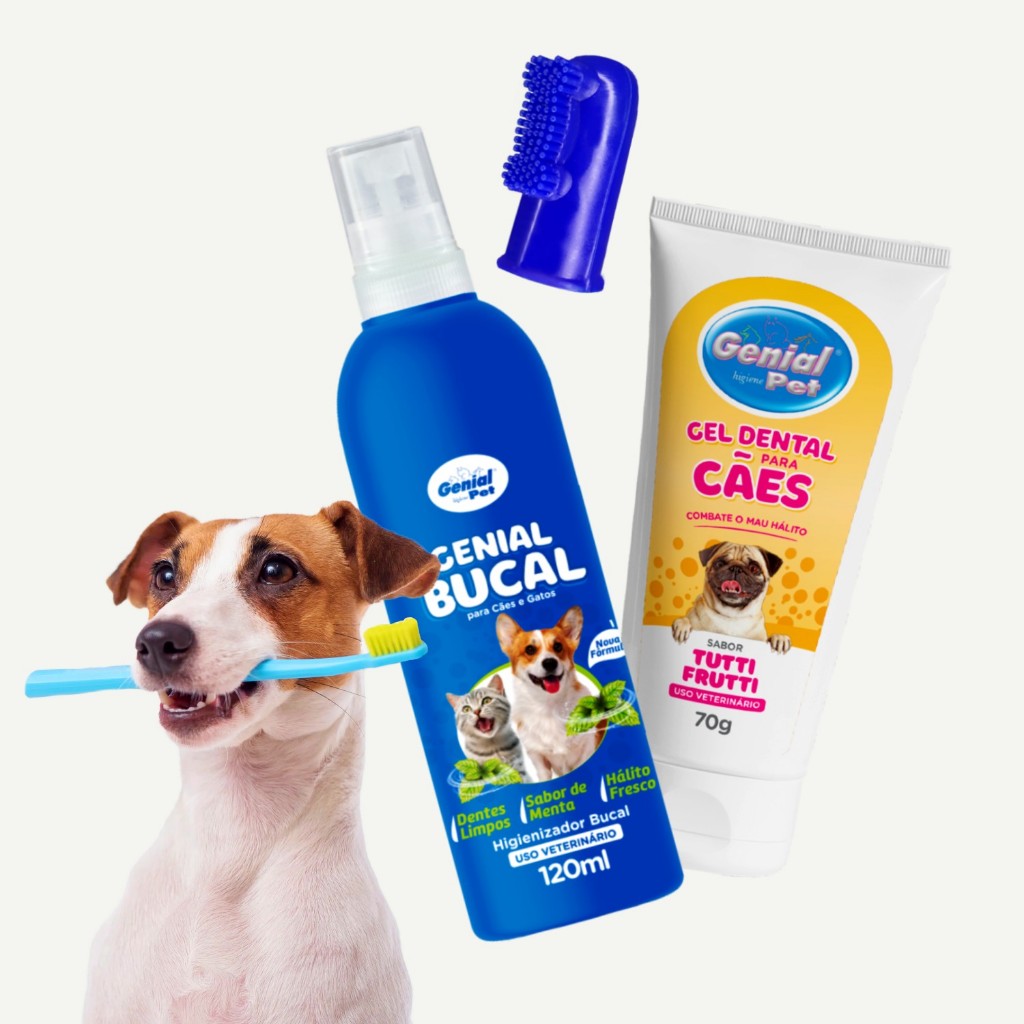 Kit Genial Pet Higiene Bucal para Cachorro e Gato Creme Gel Dental ...